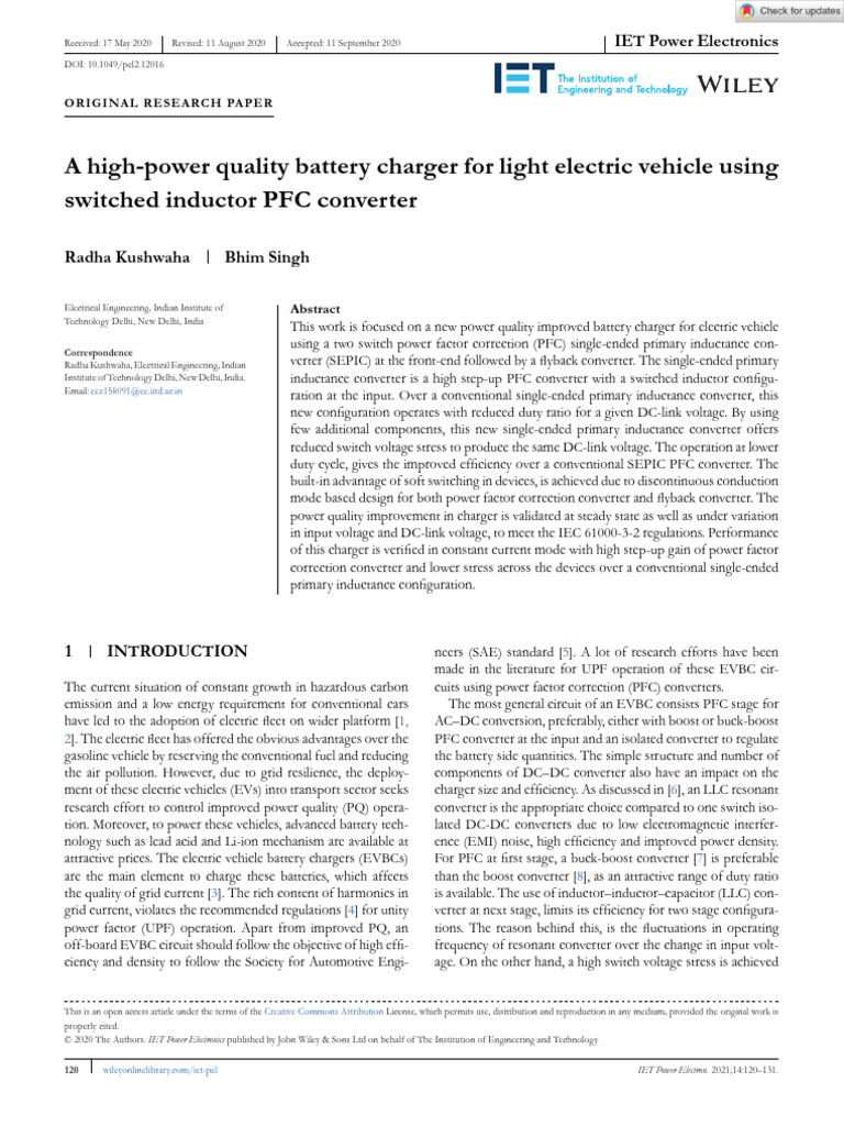 IET Power Electronics - 2021 - Kushwaha - A High Power Quality Battery ...