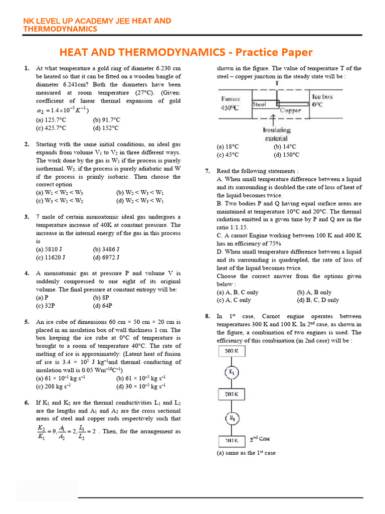JEE Pratise Paper Heat and Thermodynamics Phy-11 | Download Free PDF ...