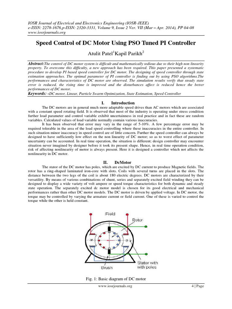 Speed Control of DC Motor Using PSO Tune | PDF | Electric Motor ...