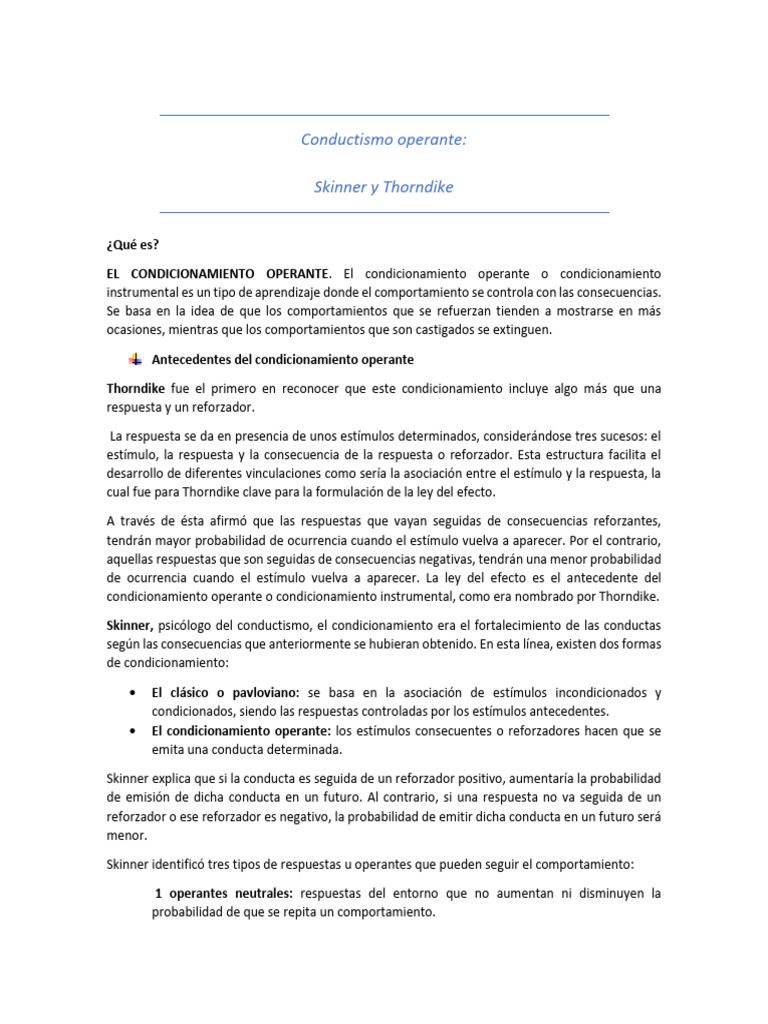 Conductismo Operante | PDF | Reforzamiento | Comportamiento