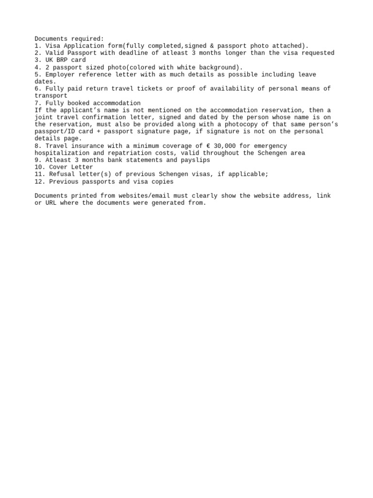 Schengen Visa Application Checklist | PDF | Law