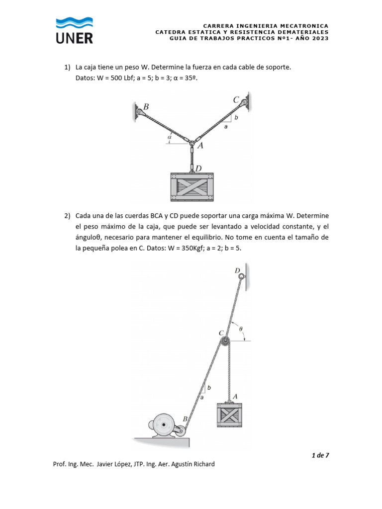Guia #2 TP de Estatica y Resistencia de Materiales Año 2023 | PDF | Mecanica clasica | Mecánica