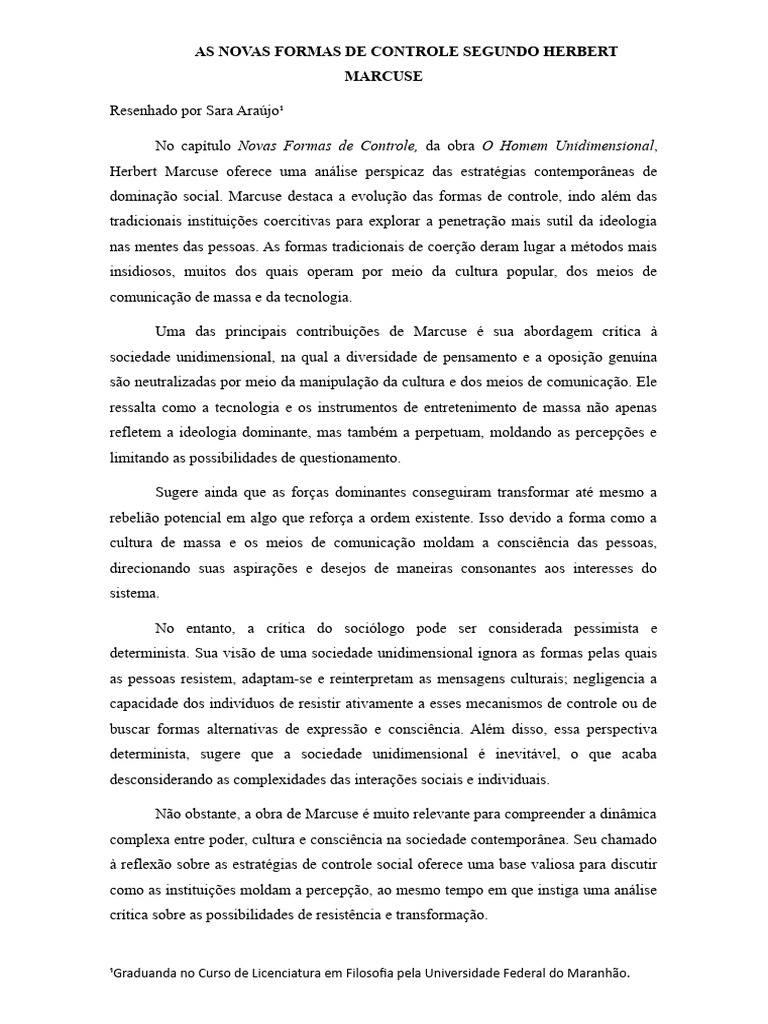 Controle Social na Obra de Marcuse | PDF | Sociologia | Comunicação