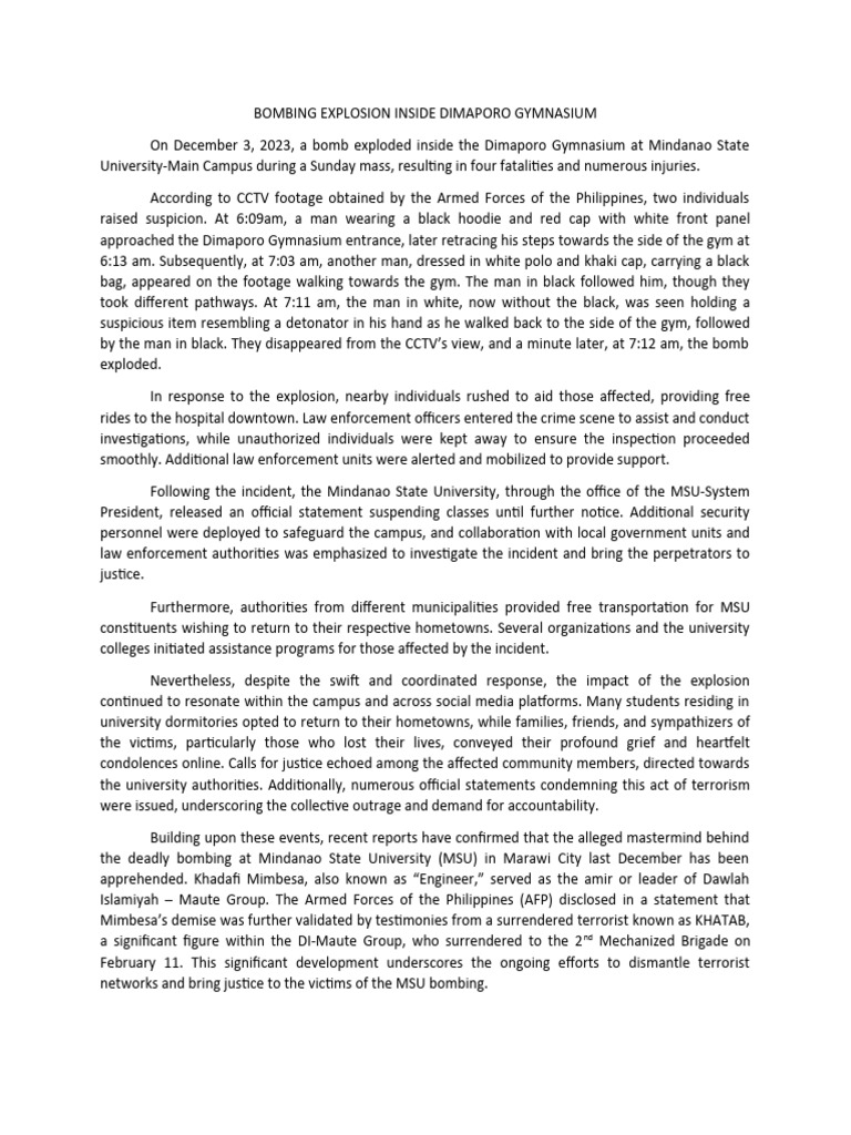 Bombing Incident PDF Bomb Man Made Disasters