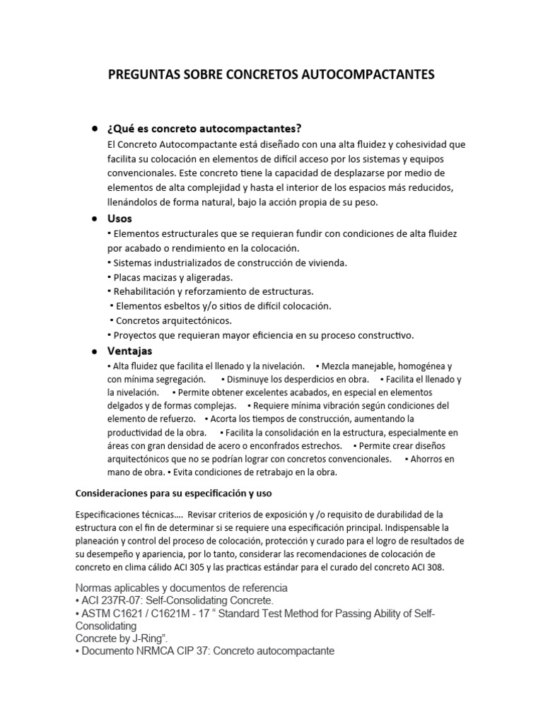 Concreto Autocompactante: Usos y Ventajas | PDF | Pascal (Unidad ...