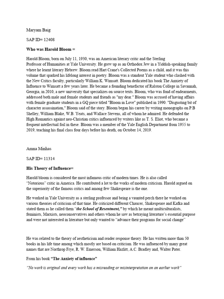 Harold Bloom | PDF | Hamlet | William Shakespeare