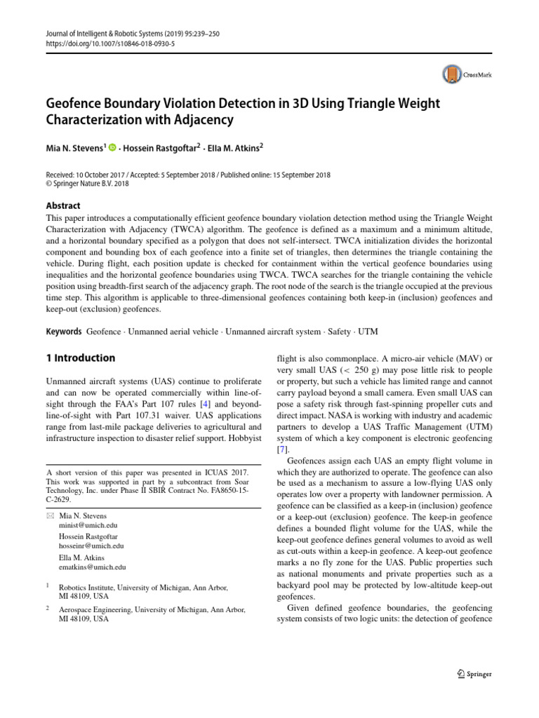 Geofence Boundary Violation Detection in 3D Using Triangle Weight Characterization With ...