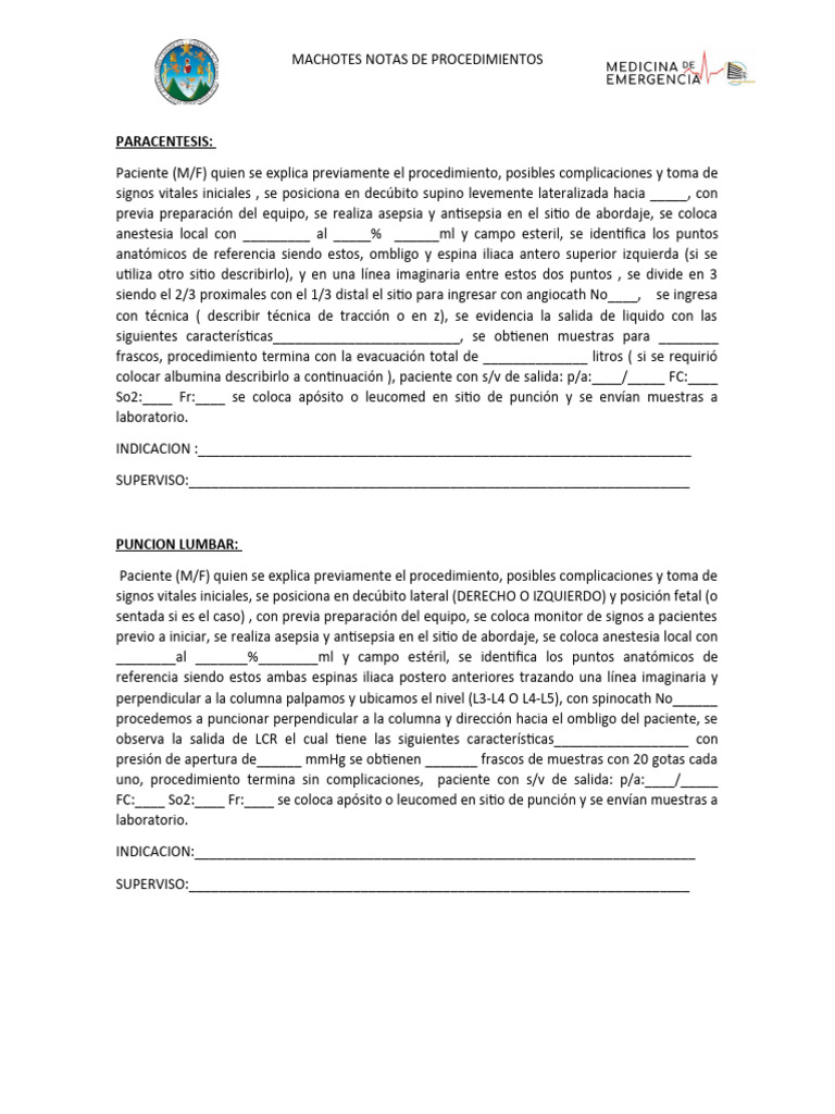 MACHOTES PROCEDIMIENTOS | PDF | Medicina CLINICA | Especialidades Medicas