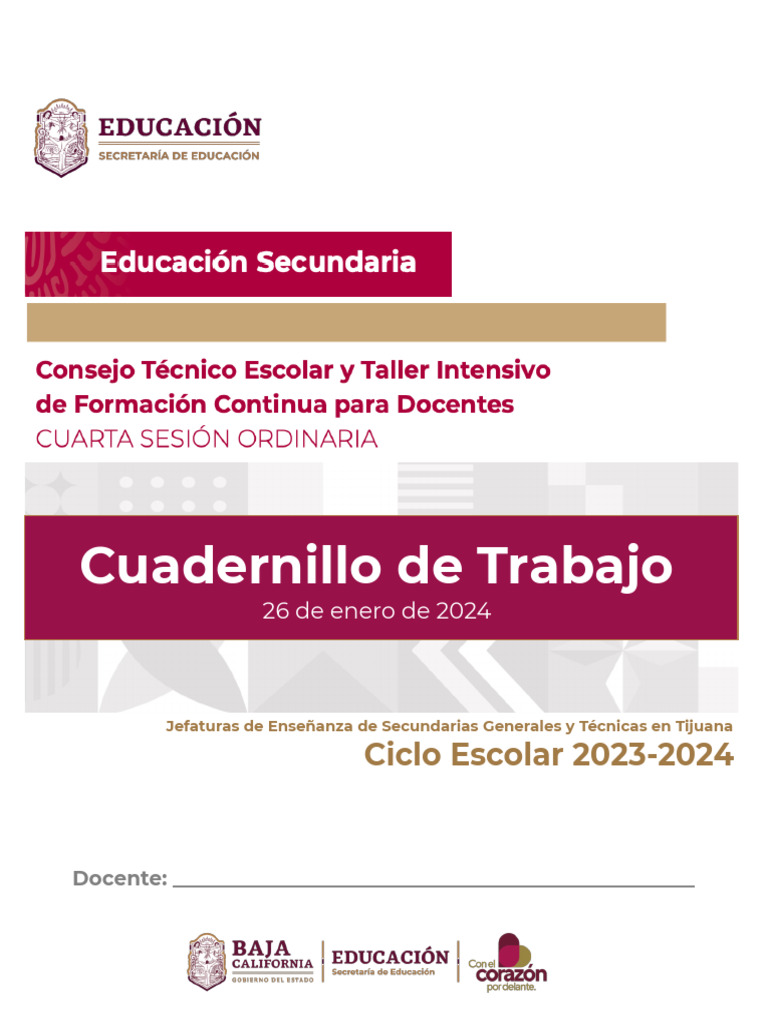 Cuadernillo de Trabajo CTE Cuarta Sesión 2023-2024 | PDF | Maestros | Enseñando