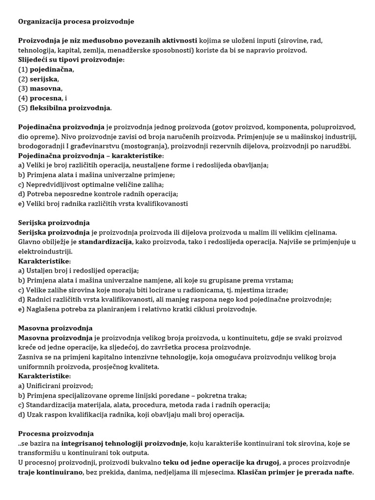 Organizacija Procesa Proizvodnje | PDF