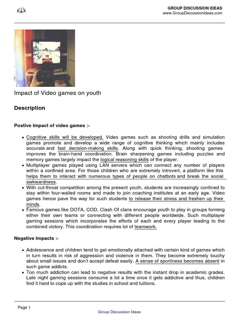 Impact of Video Games On Youth | Download Free PDF | Video Games ...