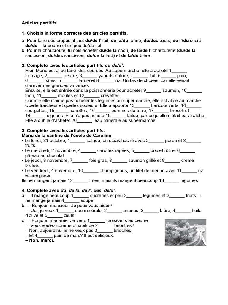 Articles Partitifs : Exercices et Applications Pratiques | PDF