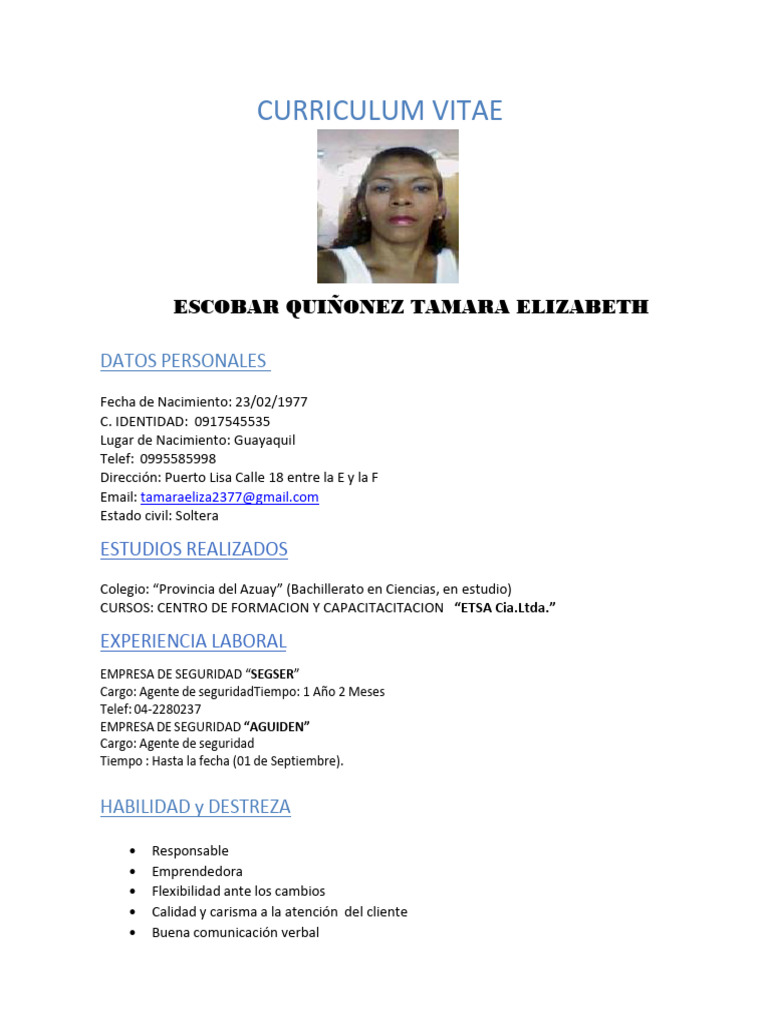 CV de Tamara Escobar Quiñonez | PDF
