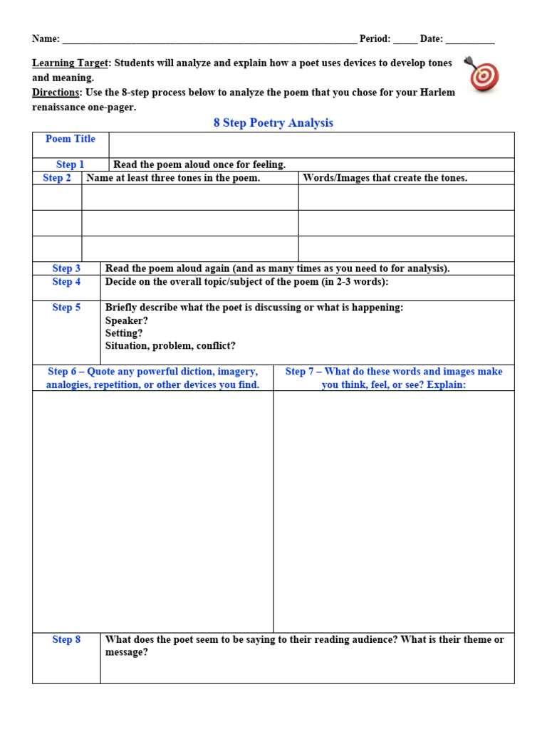 8 Step Analysis To One Pager | PDF | Poetry | Cognition