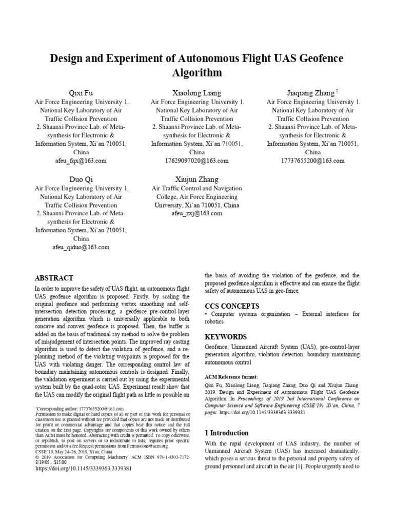 Design and Experiment of Autonomous Flight UAS Geofence Algorithm | PDF | Unmanned Aerial ...