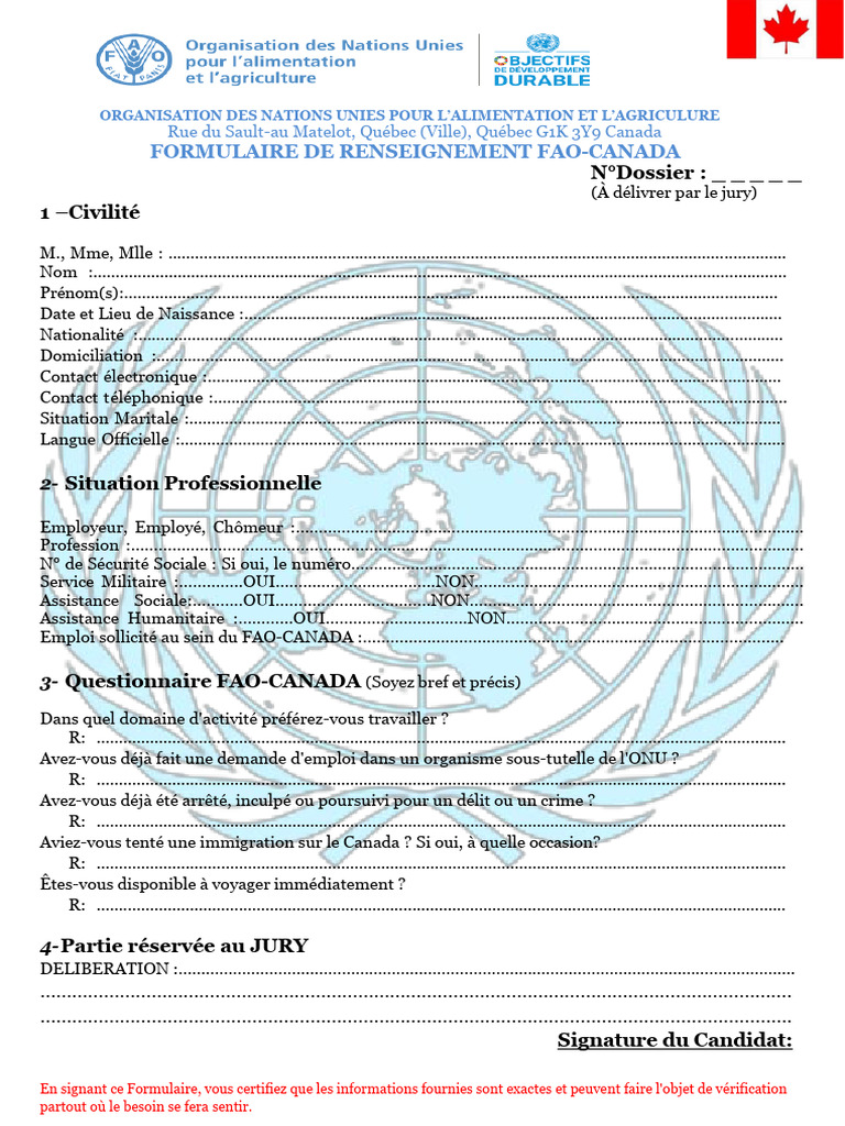Formulaire de Renseignement FAO-Canada | PDF