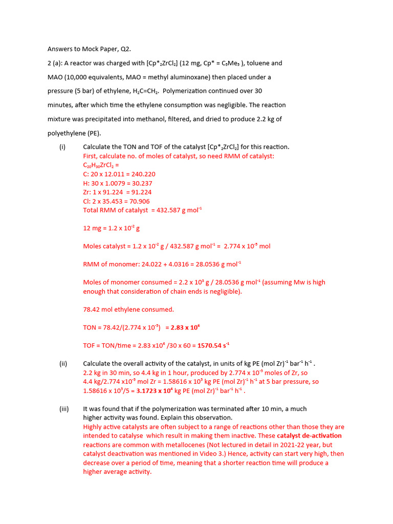 Mock 2020 Sample Answers Q2 | PDF | Polyethylene | Polymers