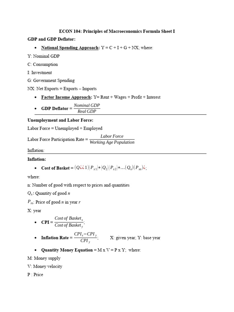 ECON 104 Exam 1 Formula Sheet | PDF | Social Science