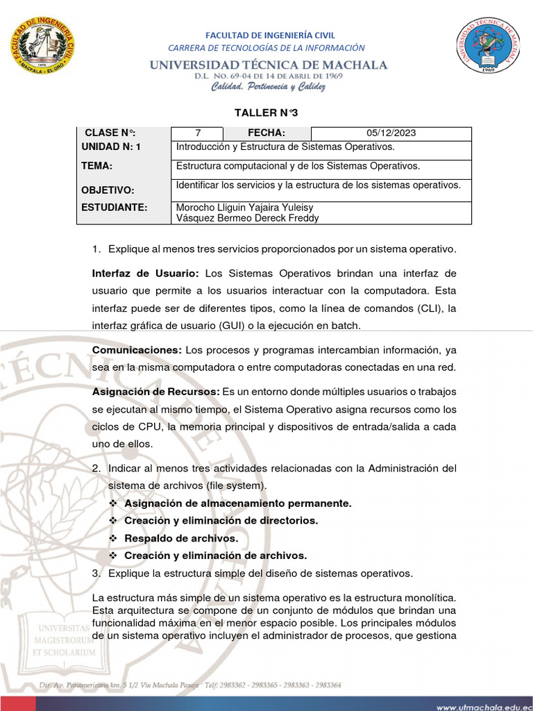 Taller N3 | Descargar gratis PDF | Sistema operativo | Kernel (sistema operativo)