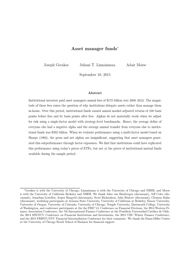 Asset Manager Funds | PDF | Beta (Finance) | Stock Market Index