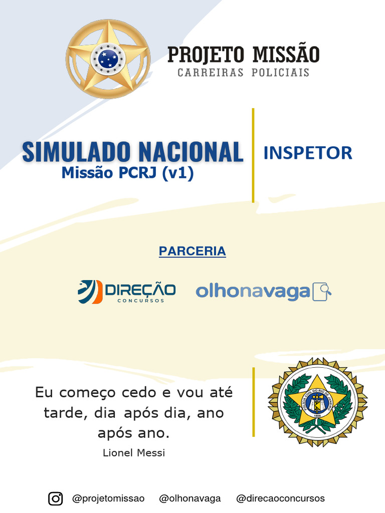 04-Simulado Missao PCRJ V1 Inspetor | PDF | Vereador | Brasil