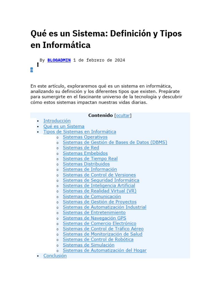 Qué Es Un Sistema Definición y Tipos en Informática | PDF | Sistema ...