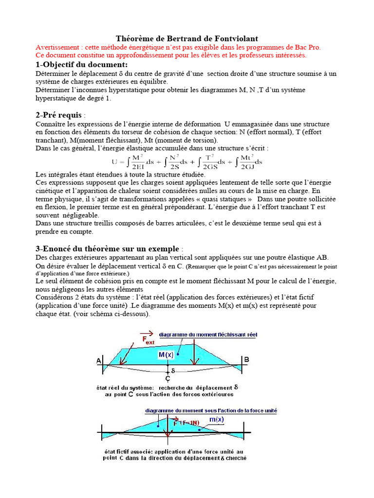 Théorème de Bertrand et Méthode Énergétique | PDF | Flexion (matériau ...