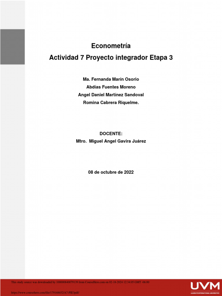 A7 Pie3 PDF | PDF | Econometría | Mínimos cuadrados ordinarios