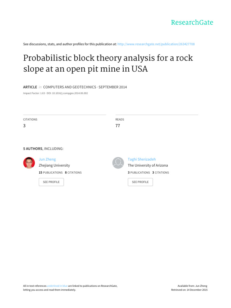 2014-Probabilistic Block Theory Analysis For A Rock Slope at An Open Pit Mine in USA | PDF ...