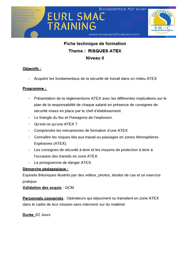 Fiche de Formation Risques ATEX-niveau 0 | PDF
