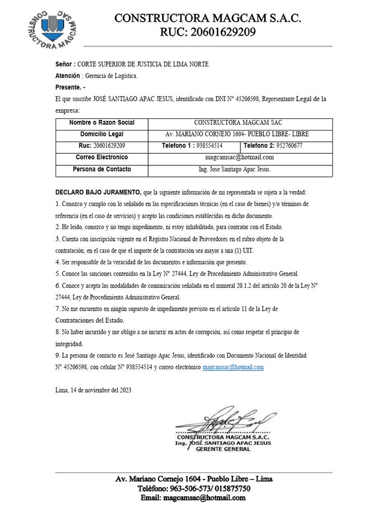 Declaracion Jurada Postor | PDF