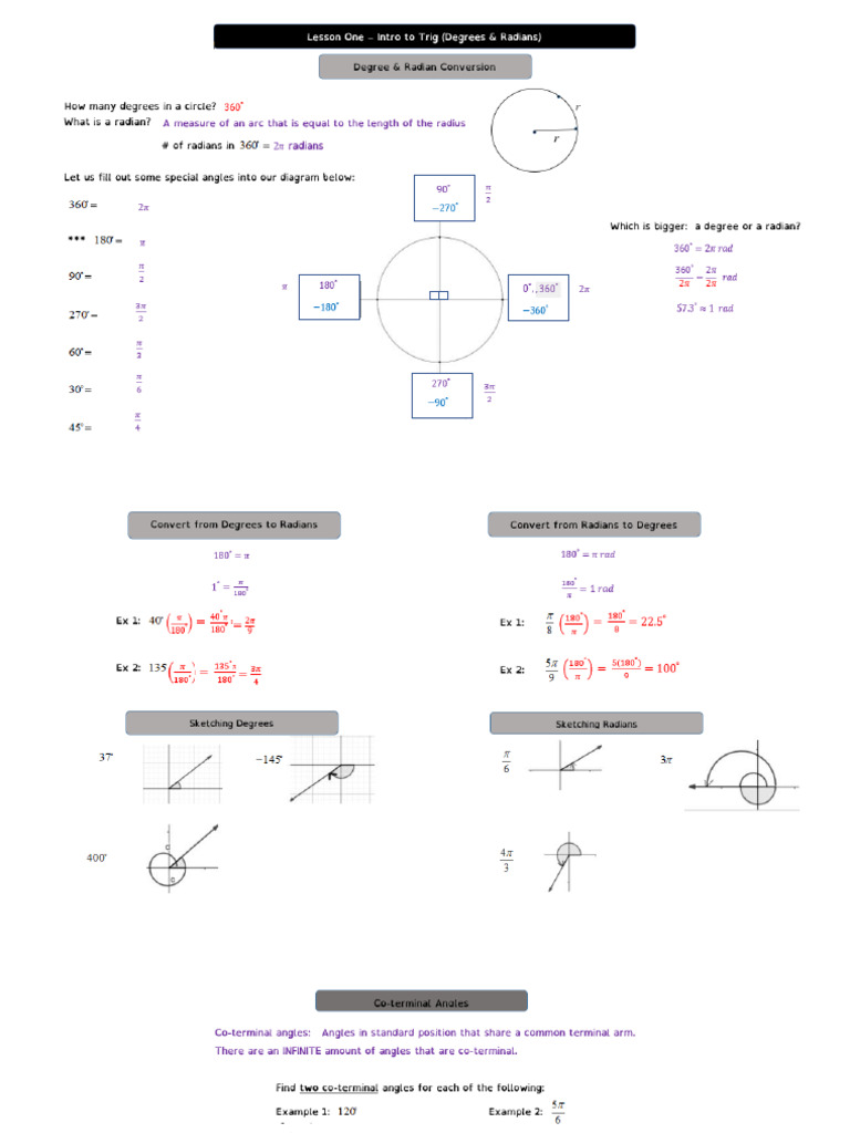 Lesson 1 - Degrees and Radians | PDF Lesson 1 - Degrees and Radians | PDF