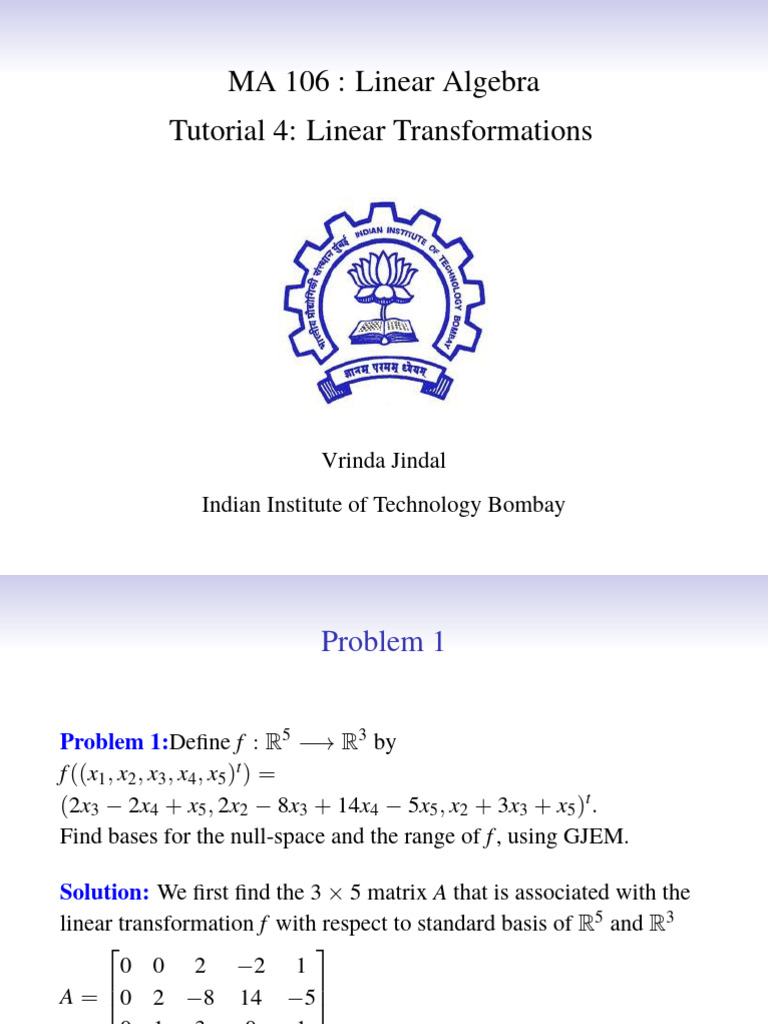 Tut 4 Solutions | Download Free PDF | Linear Map | Basis (Linear Algebra)