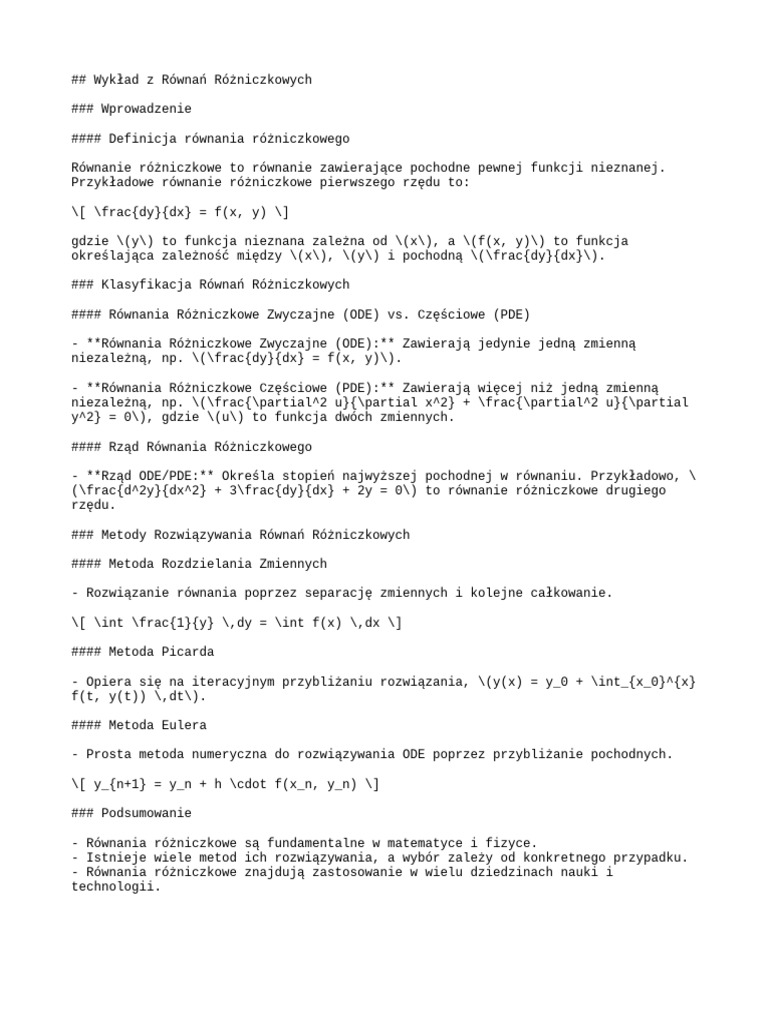 Skrypt Równania Różniczkowe | PDF