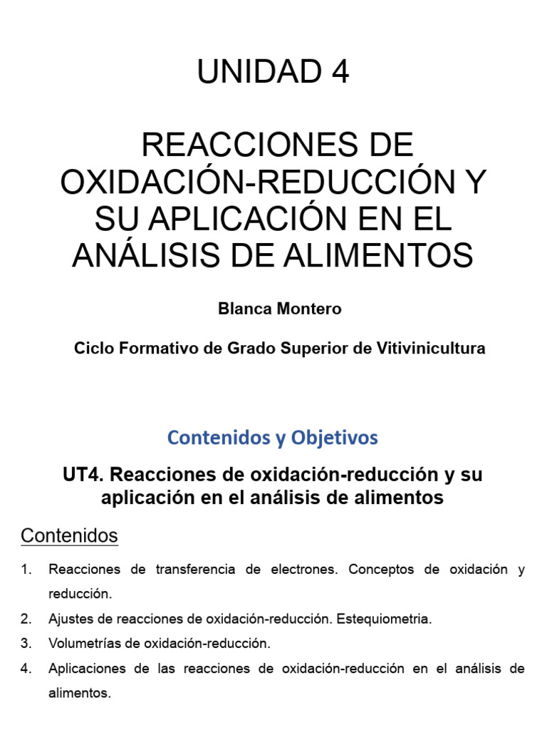 UT4 Reacciones Oxidación-Reducción | PDF | Redox | Valoración