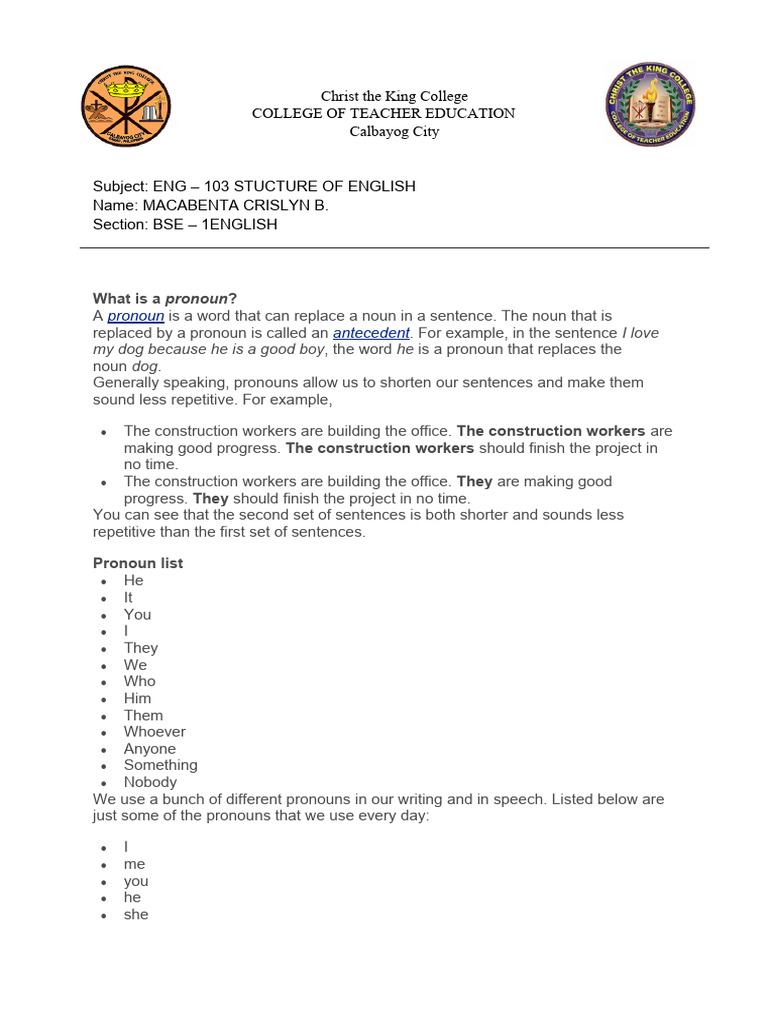 English 103 - Assignment | PDF | Pronoun | Grammatical Gender