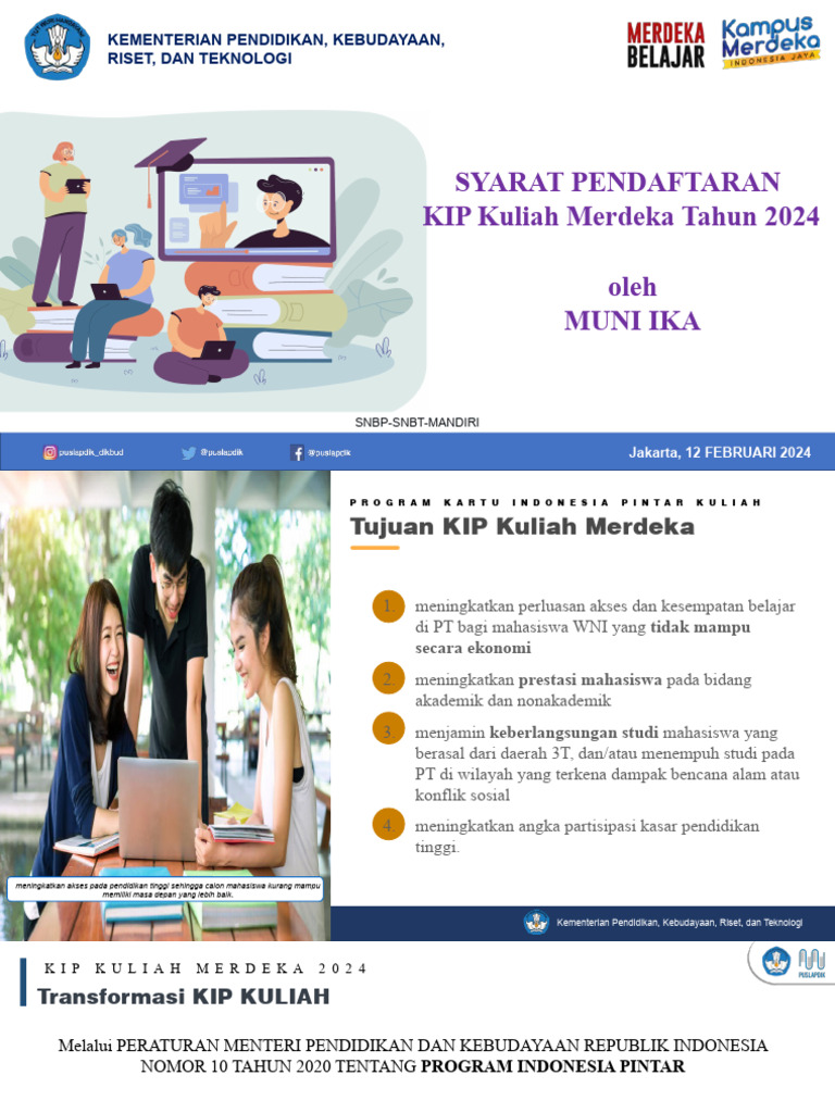 Bahan Sosialisasi KIP Kuliah 2024 - Pembukaan | PDF