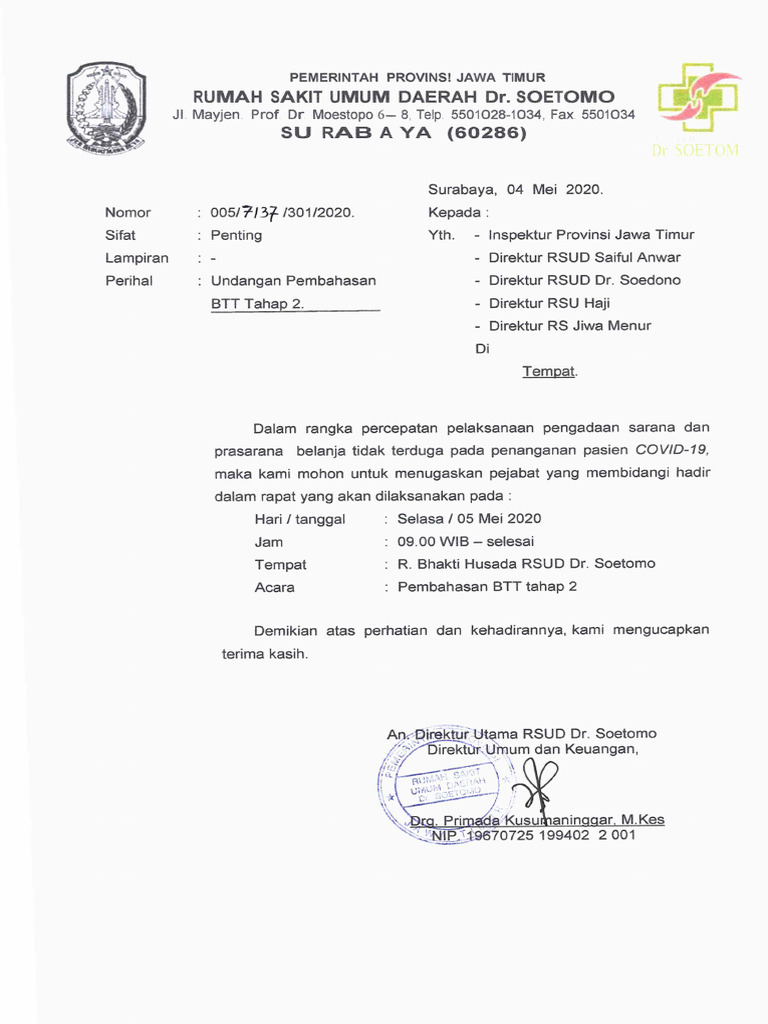 Undangan Rapat 04 Mei TTD Dirut | PDF