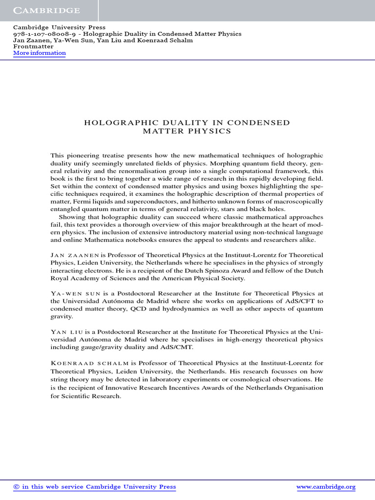 Holographic Duality in Condensed Matter Physics | PDF | String Theory | Physics
