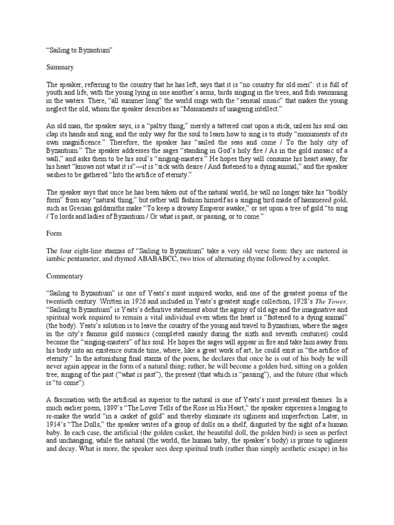 Yeats' "Sailing to Byzantium" Analysis | PDF | Poetry | Science