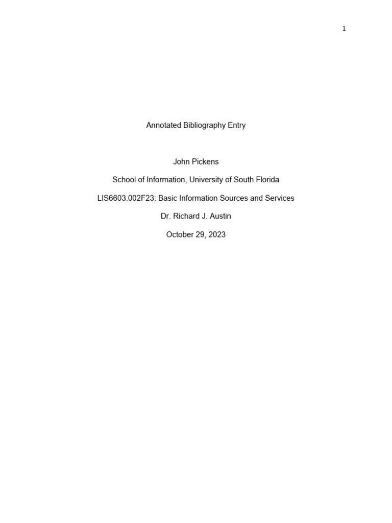 Annotated Bibliography Entry Lis6603 | PDF | Self Actualization ...