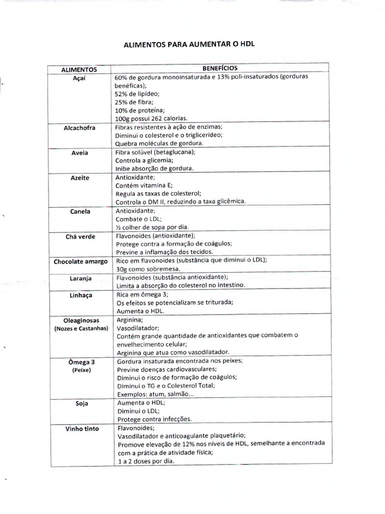 Alimentos Que Aumentam o HDL | PDF