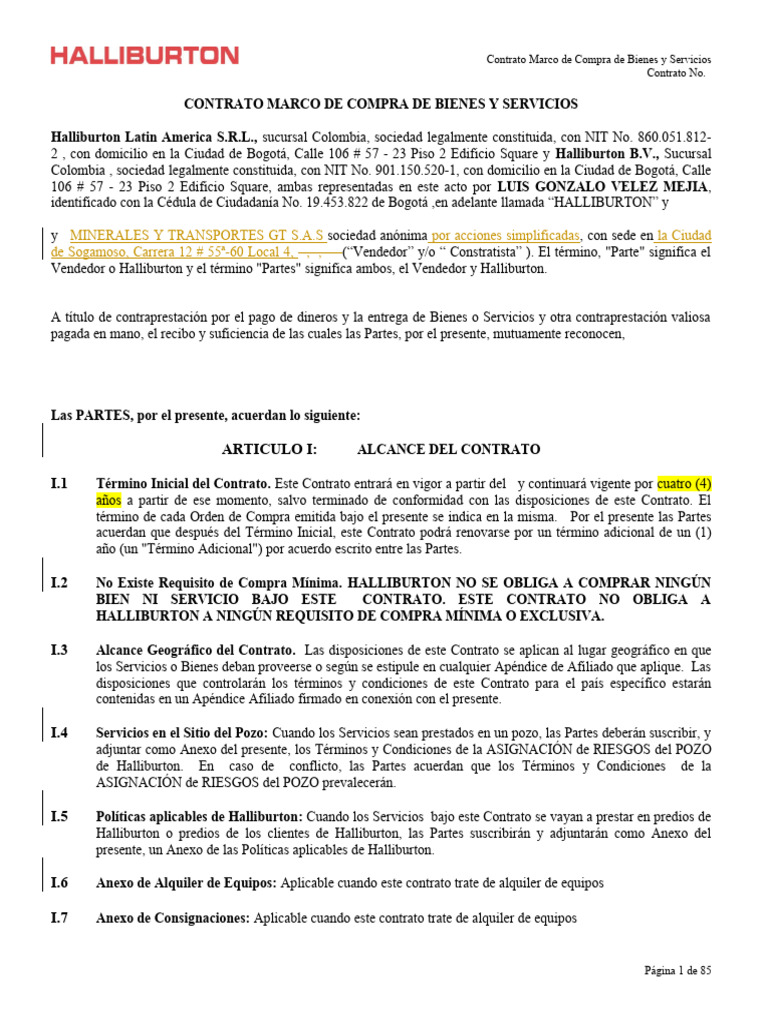 Contrato Marco Halliburton y GT S.A.S. | PDF | Calidad (comercial ...