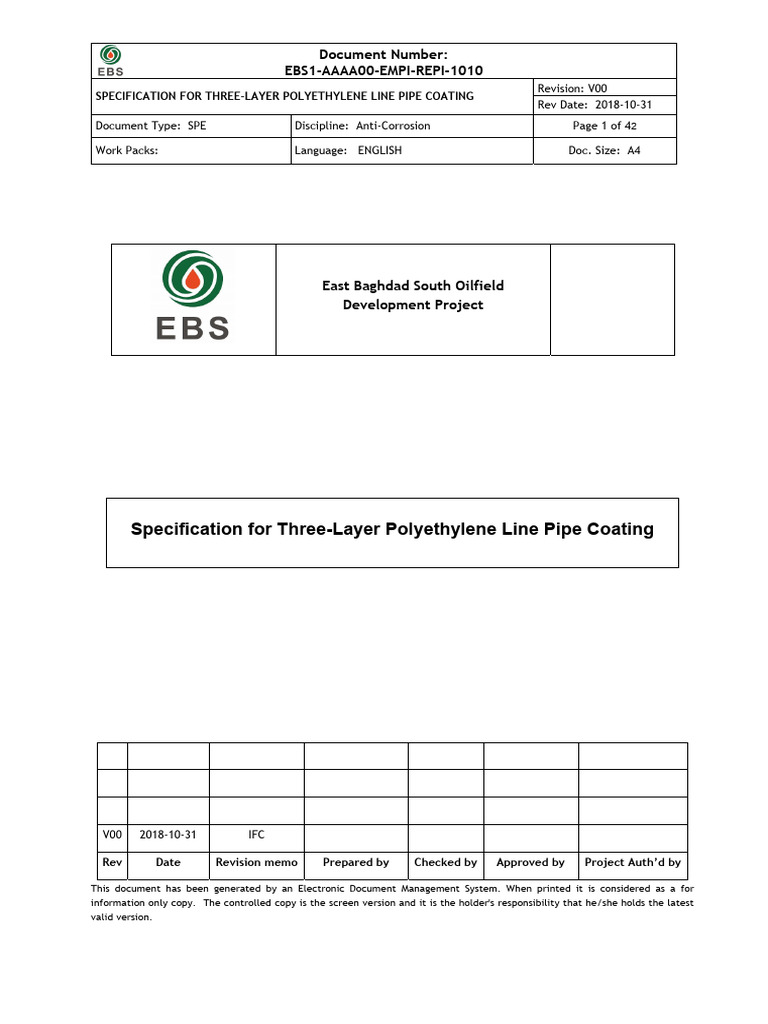 Specification For Three-Layer Polyethylene Line Pipe Coating | PDF ...