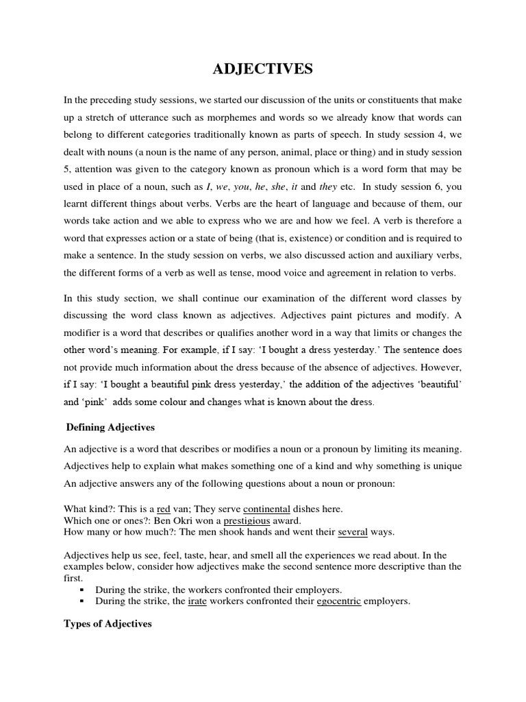 ENG111 Adj Conj Prep | PDF | Adjective | Verb