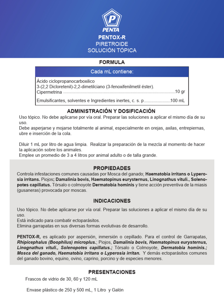 Ficha Tecnica Pentox R | PDF