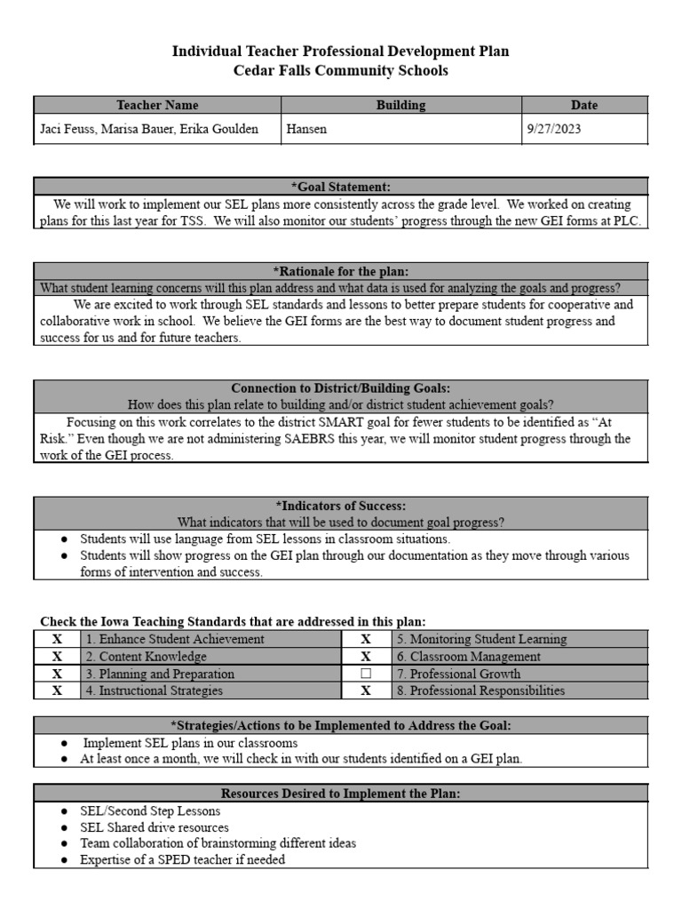 Teacher SEL Implementation Plan | PDF