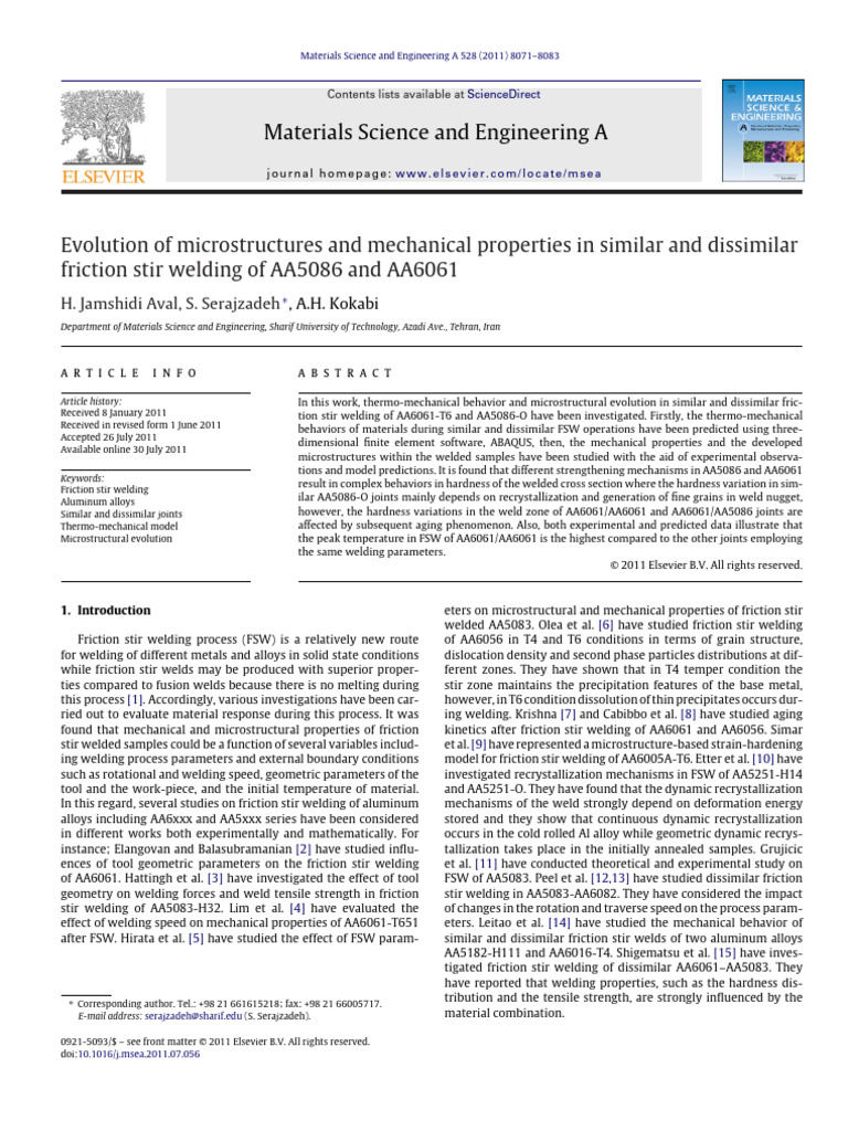 Evolution of Microstructures and Mechanical Properties in Similar and Dissimilar FSW Joints ...