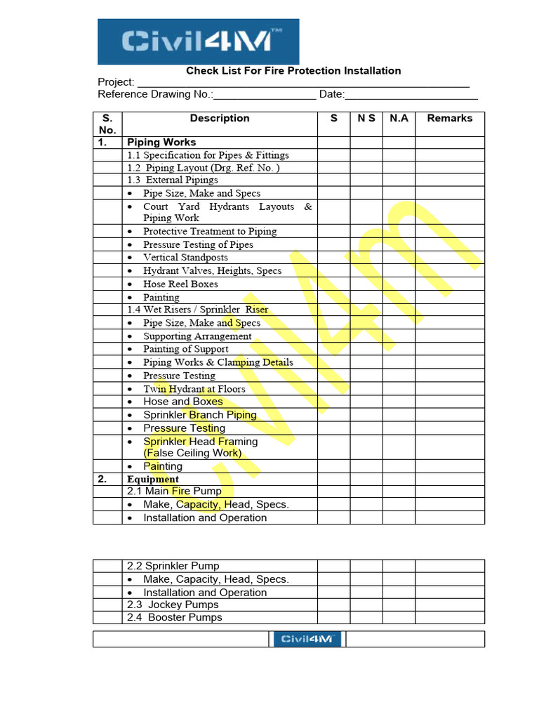 Fire Protection Installation Checklist | PDF