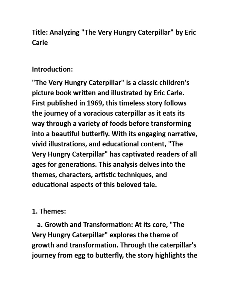 Themes and Analysis of The Very Hungry Caterpillar | PDF
